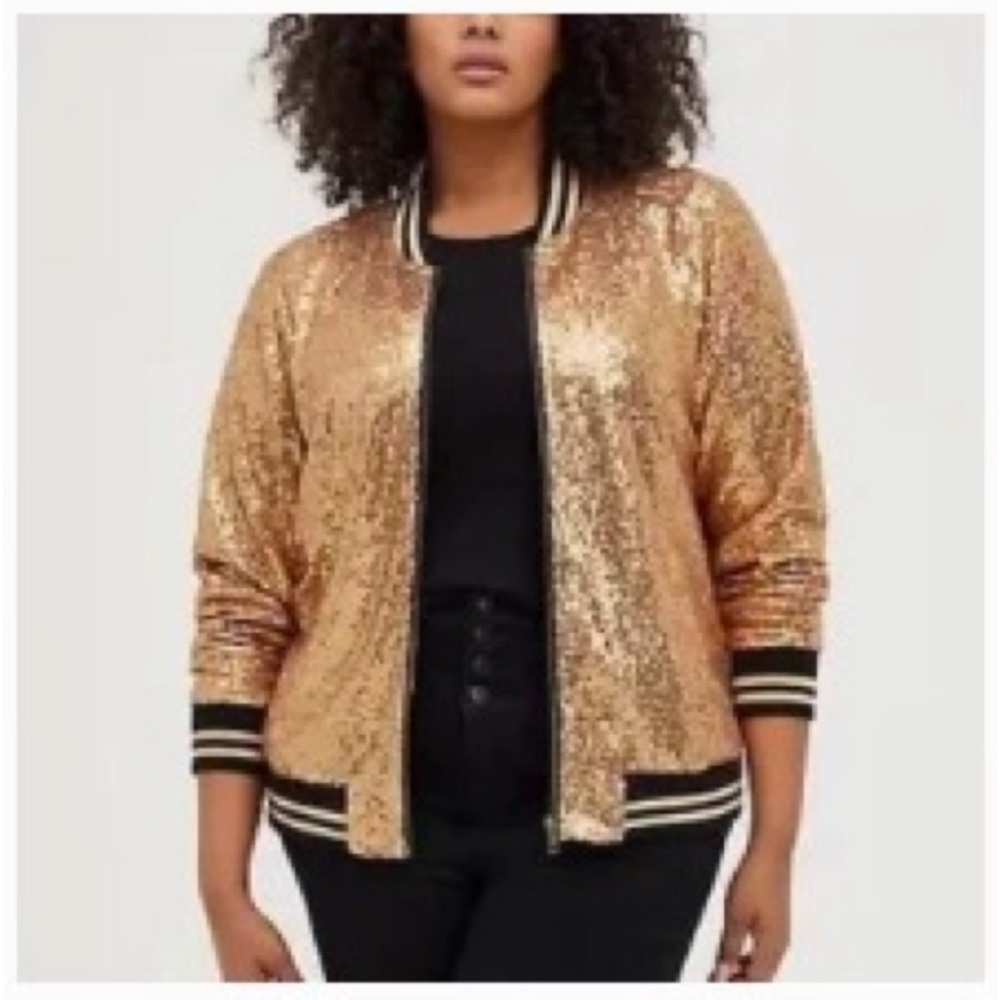 Gold Sequin Oversized Bomber Jacket Nwot - Gem
